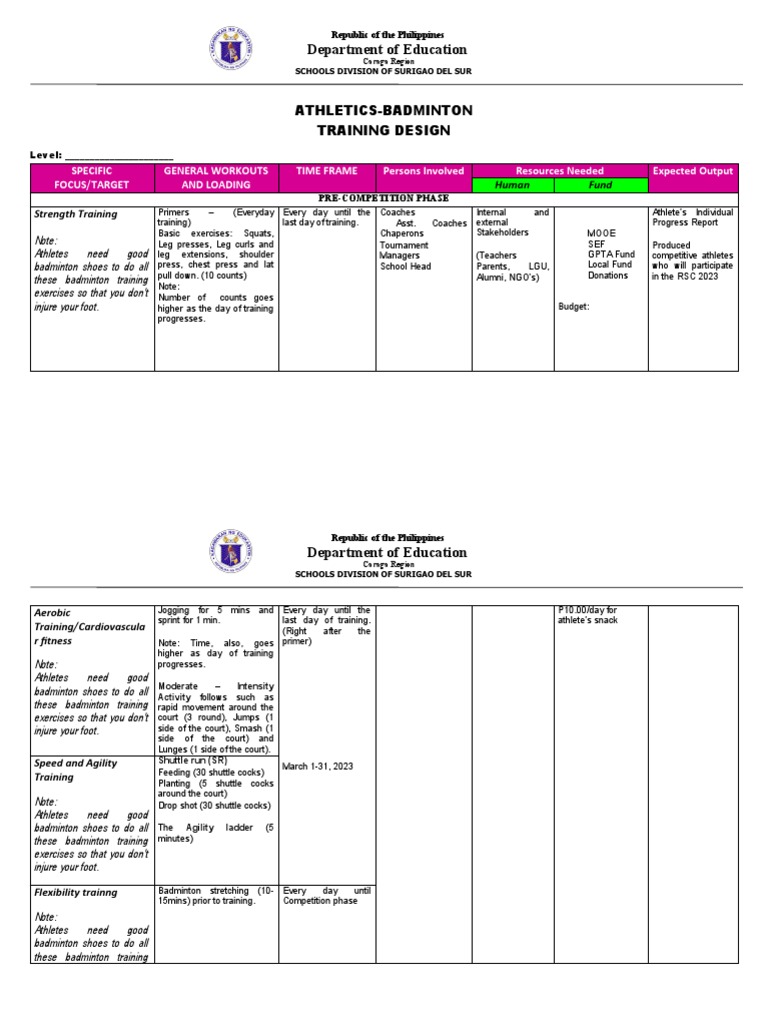 Training Design Badminton CRAM | PDF | Physical Fitness | Physical Exercise
