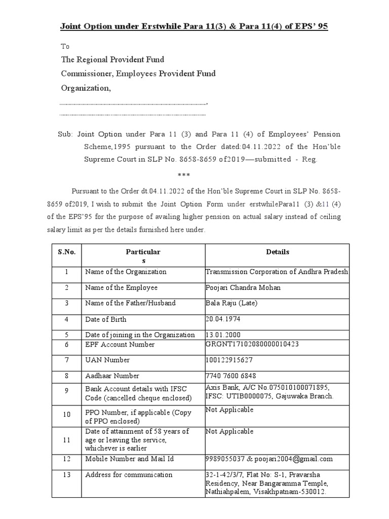 Joint Option Form for Higher Pension | PDF | Labor | Economies