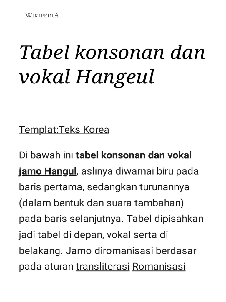 Tabel Konsonan dan Vokal Hangeul | PDF