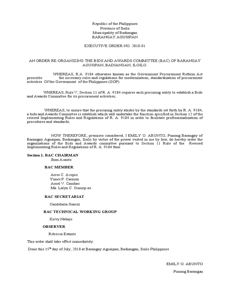 Section 1. BAC CHAIRMAN Bac Member | PDF