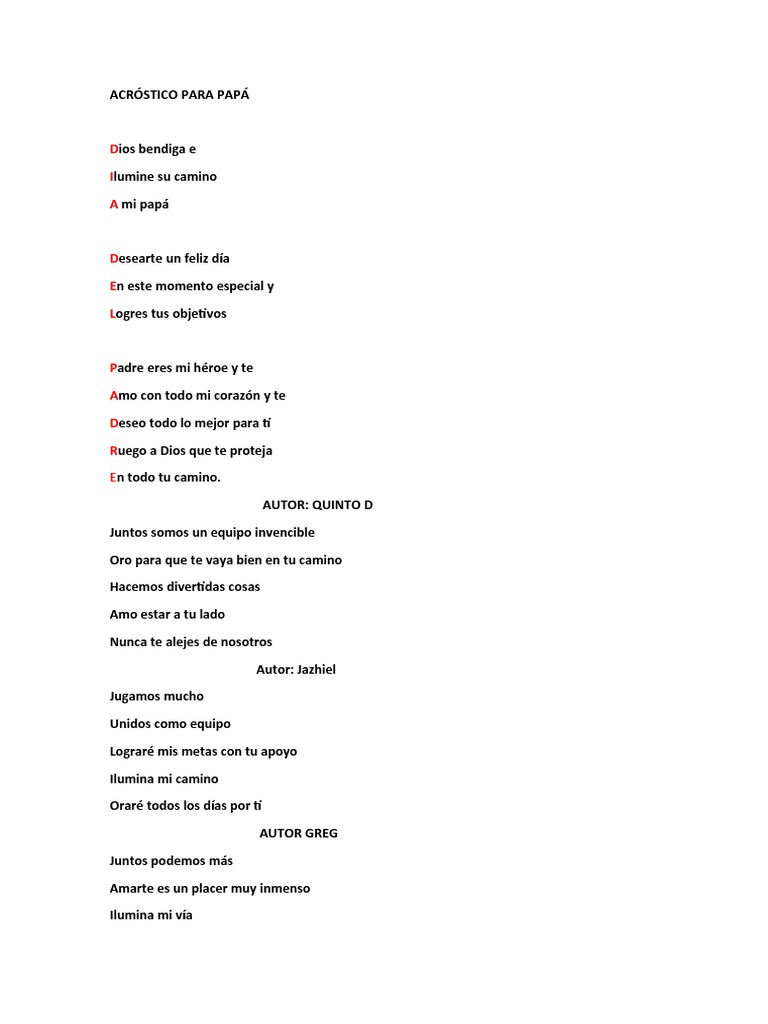 Acróstico para Papá | PDF | Amor