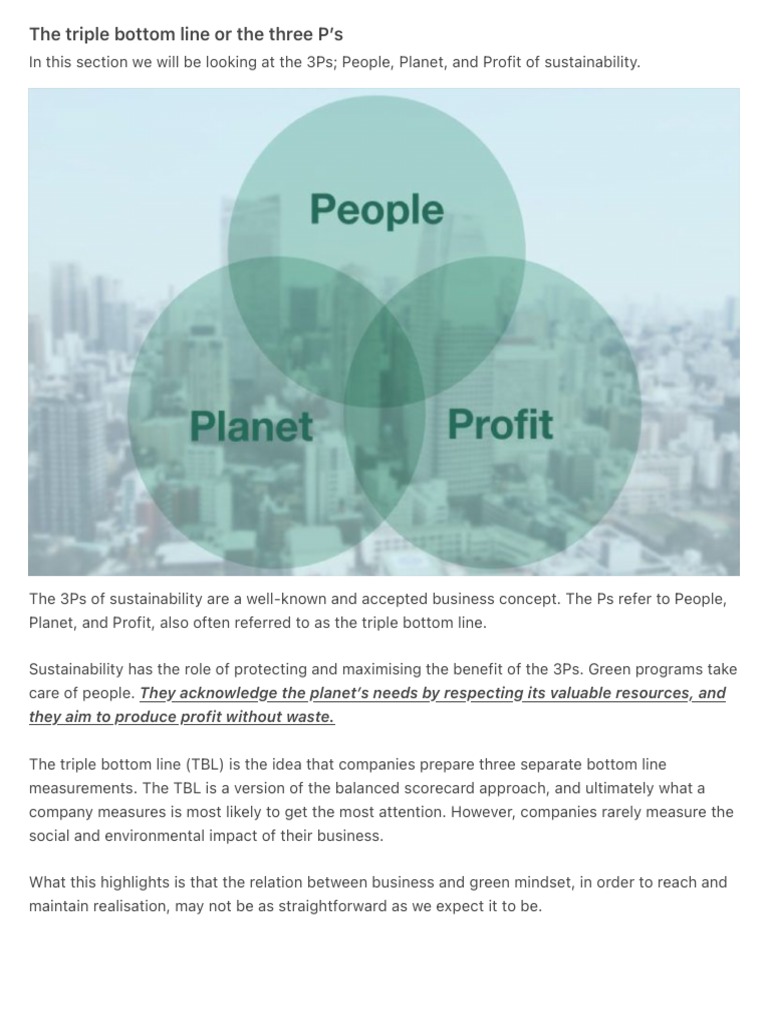 The Triple Bottom Line or The Three P's | PDF