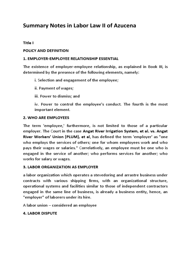 Summary Notes in Labor Law II of Azucena | PDF | Employment | Arbitration