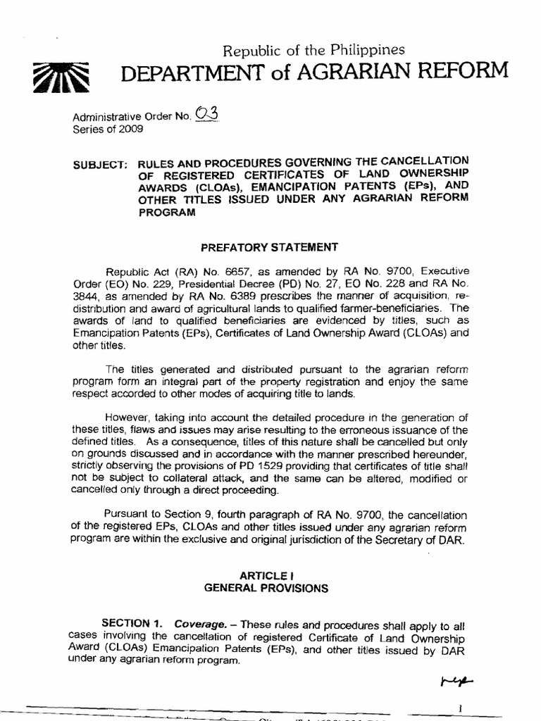 Cancellation of CLOA | PDF | Tribunal | Appeal