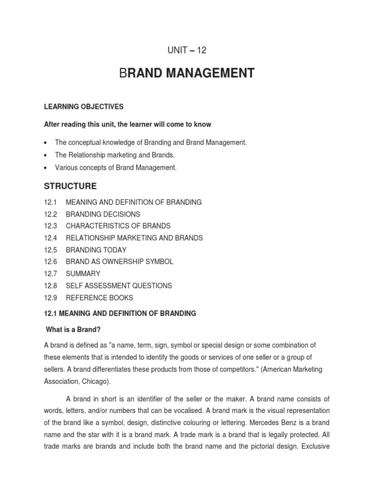 Unit 12 - Brand Management | PDF | Brand | Consumer Behaviour