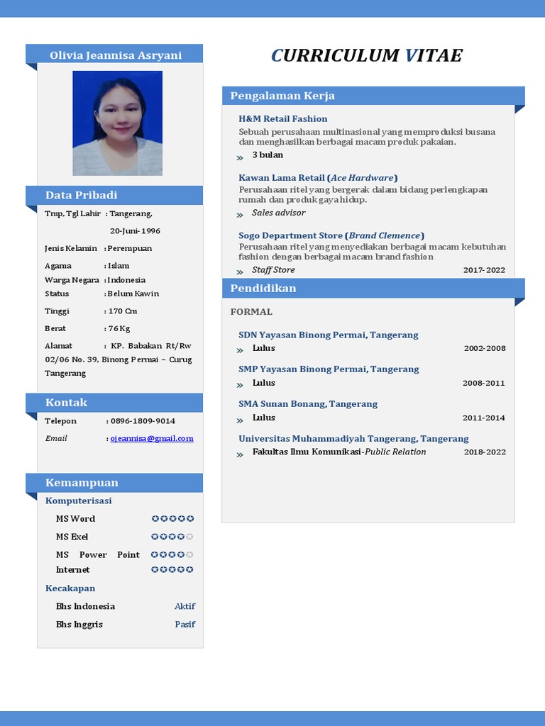 CV Olivia Jeannisa Asryani | PDF