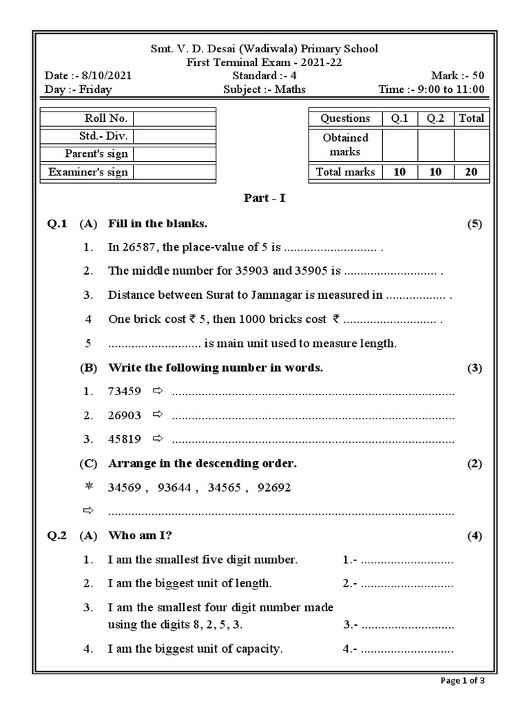 STD - 4 - Maths | PDF | Litre