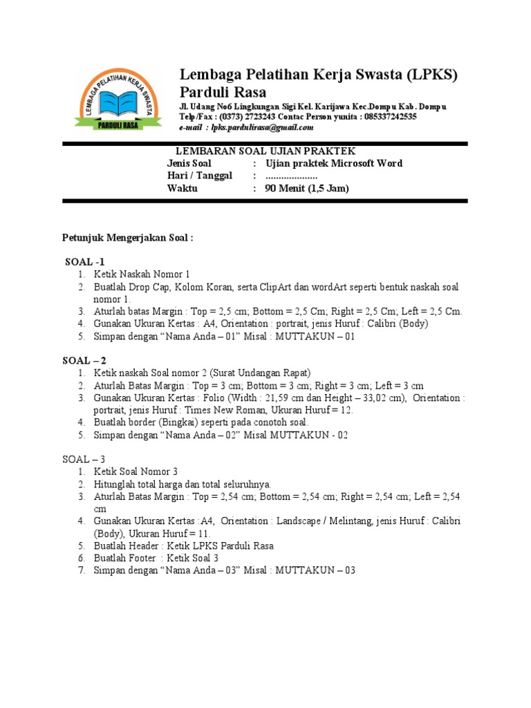 Soal Praktek Ms. Word | PDF