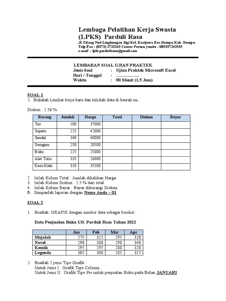 Ujian Praktek Excel LPKS | PDF