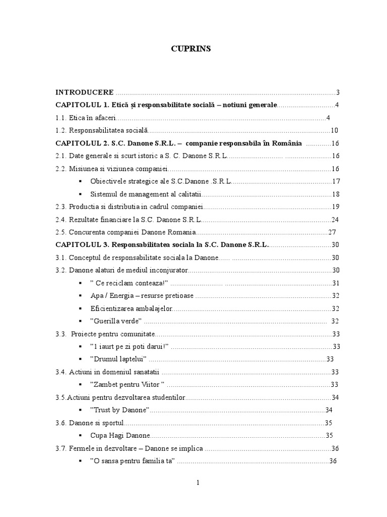 Cuprins Danone | PDF