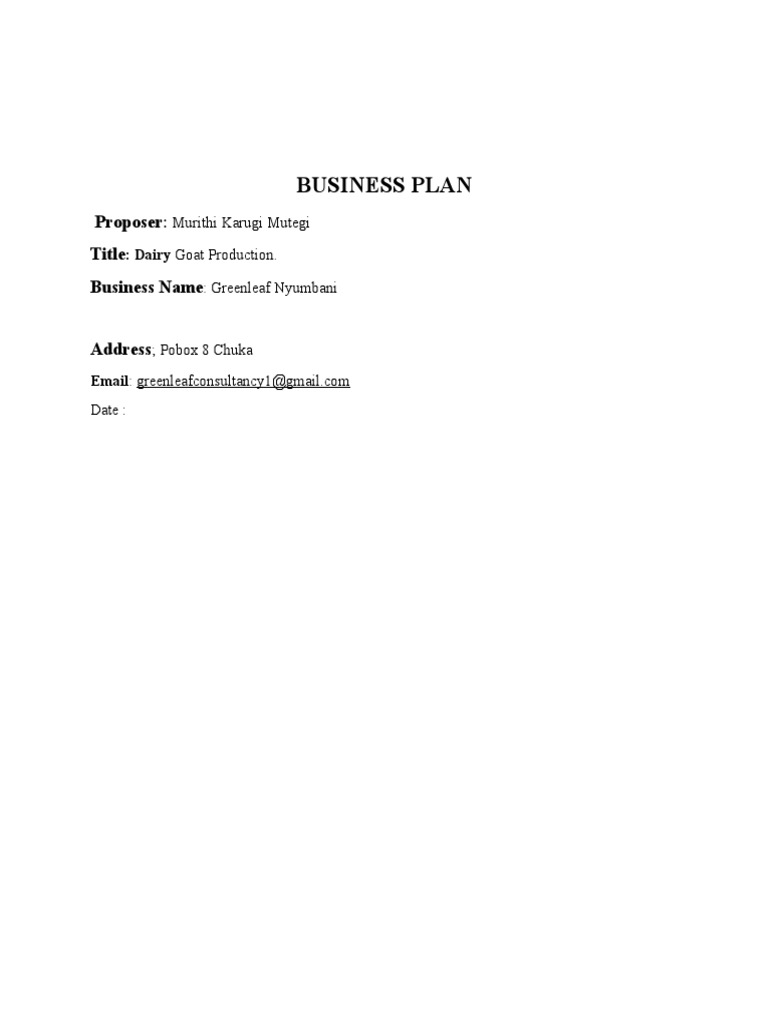 BUSINESS PLAN Dti (AutoRecovered) | PDF | Milk | Goat