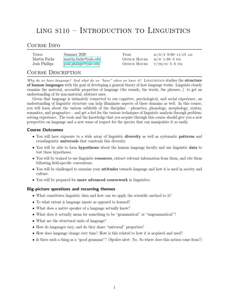 LINGS110 - Introduction To Linguistics - Syllabus 06222020 | PDF ...