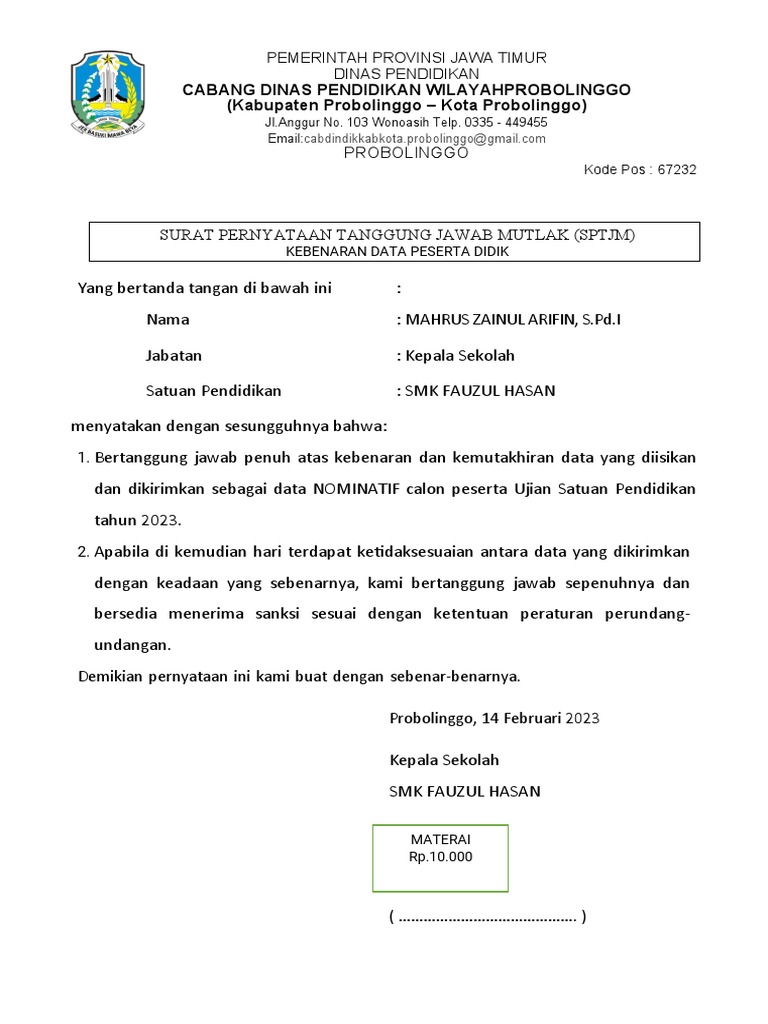 SPTJM Nominatif Sma SMK SLB 2023 | PDF