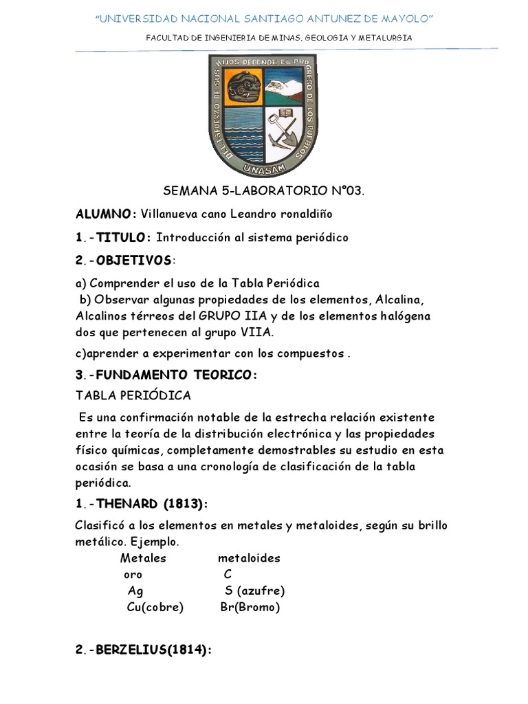 Informe N°03 | PDF | Tabla periódica | Elementos químicos
