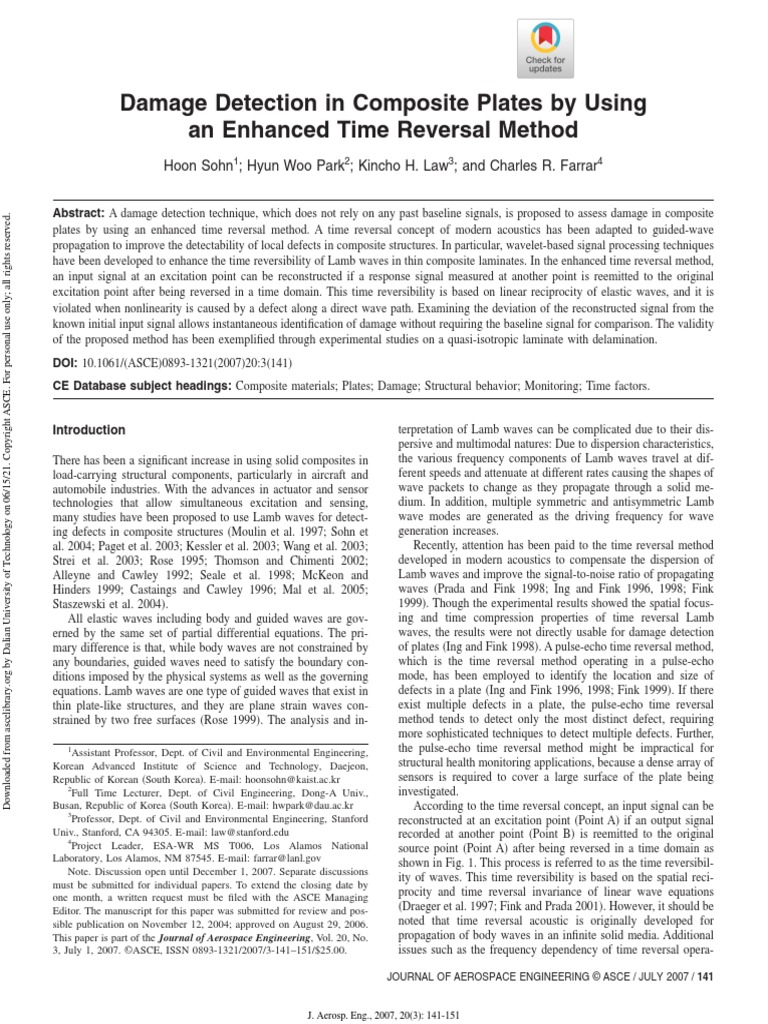 Sohn, Hoon Et Al - 2007 - Damage Detection in Composite Plates by Using ...