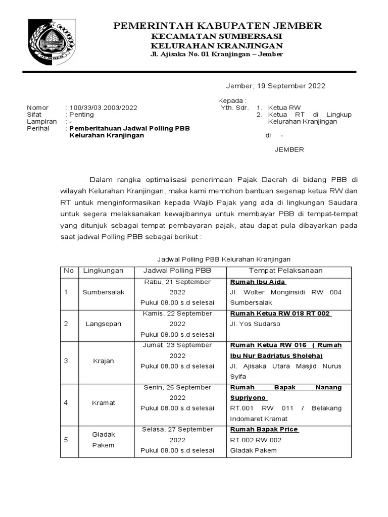 Pemberitahuan Jadwal Pol PBB | PDF