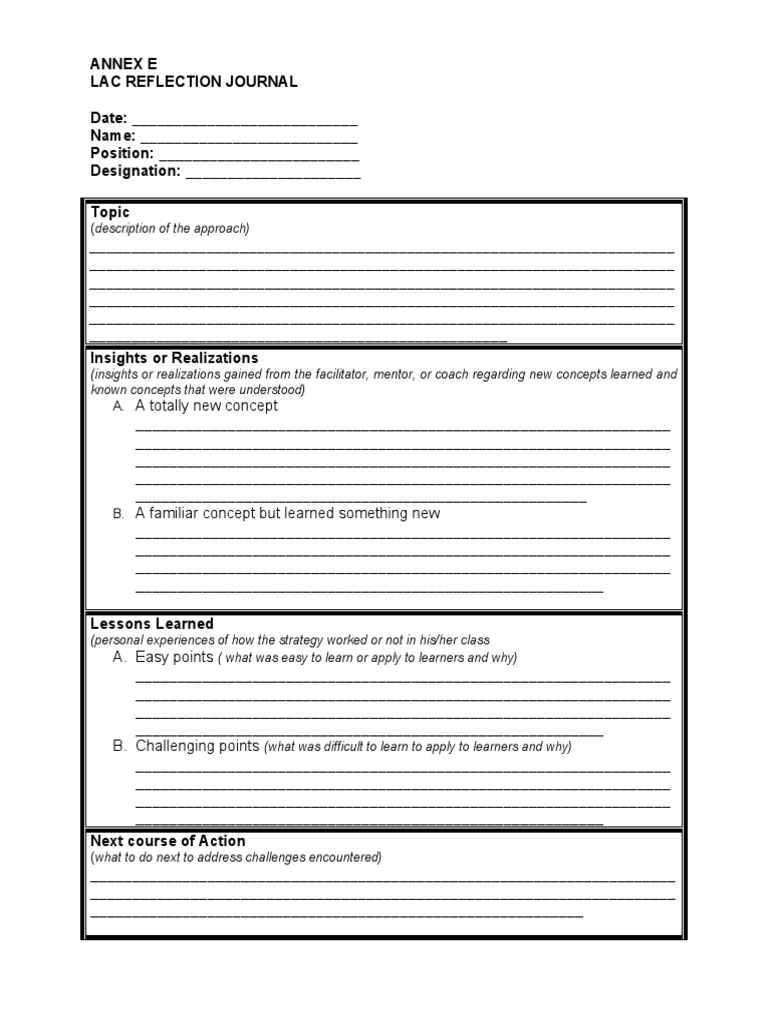 Lac Reflection Journal | Download Free PDF | Mentorship | Change