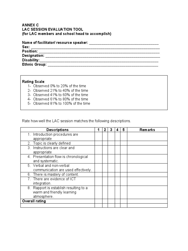 Lac Session Evaluation Tool | PDF