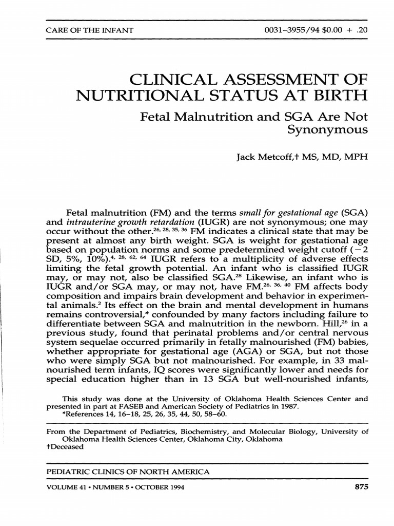 Clinical Assessment of Nutritional Status at Birth | PDF | Fetus ...