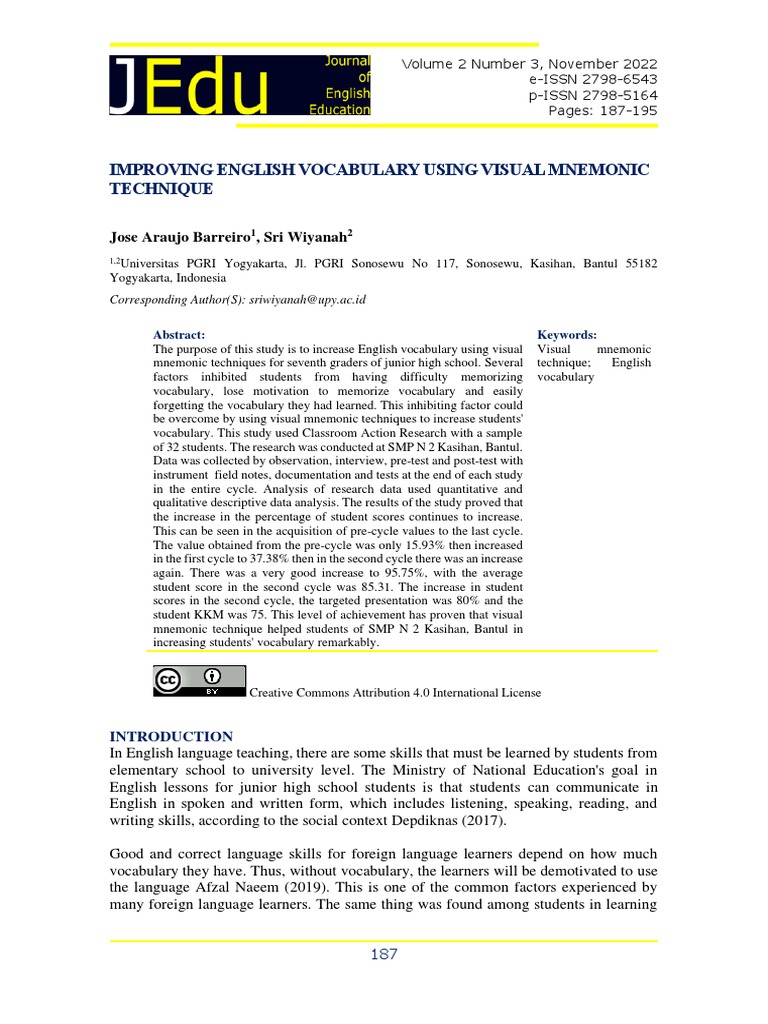 Improving English Vocabulary Using Visual Mnemonic | PDF | Vocabulary ...