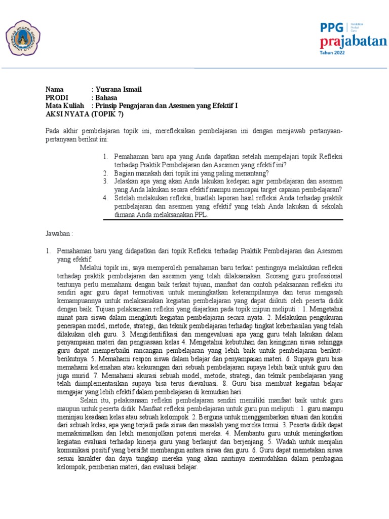 Aksi Nyata Asesmen Topik 7 | PDF