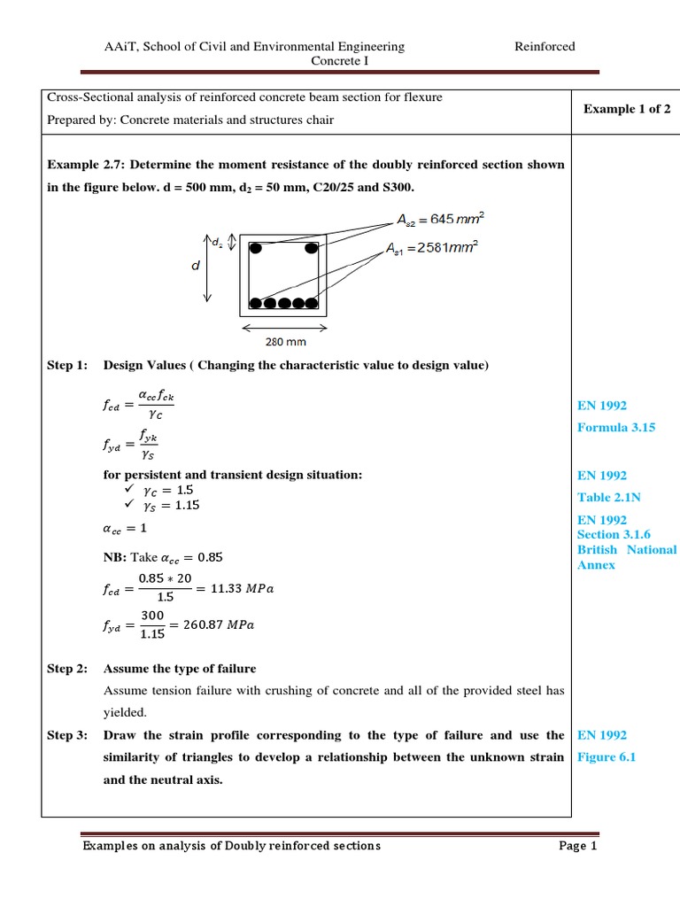 rc1 2015 16 Chapter Two Example On Analysis of Double Reinforced Beam Sections | PDF | Bending ...