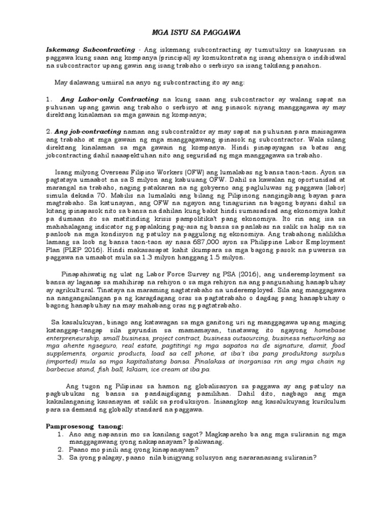 Mga Isyu Sa Paggawa | PDF