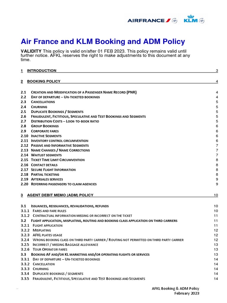 Air France and KLM Booking and ADM Policy | PDF | Airlines | Transport