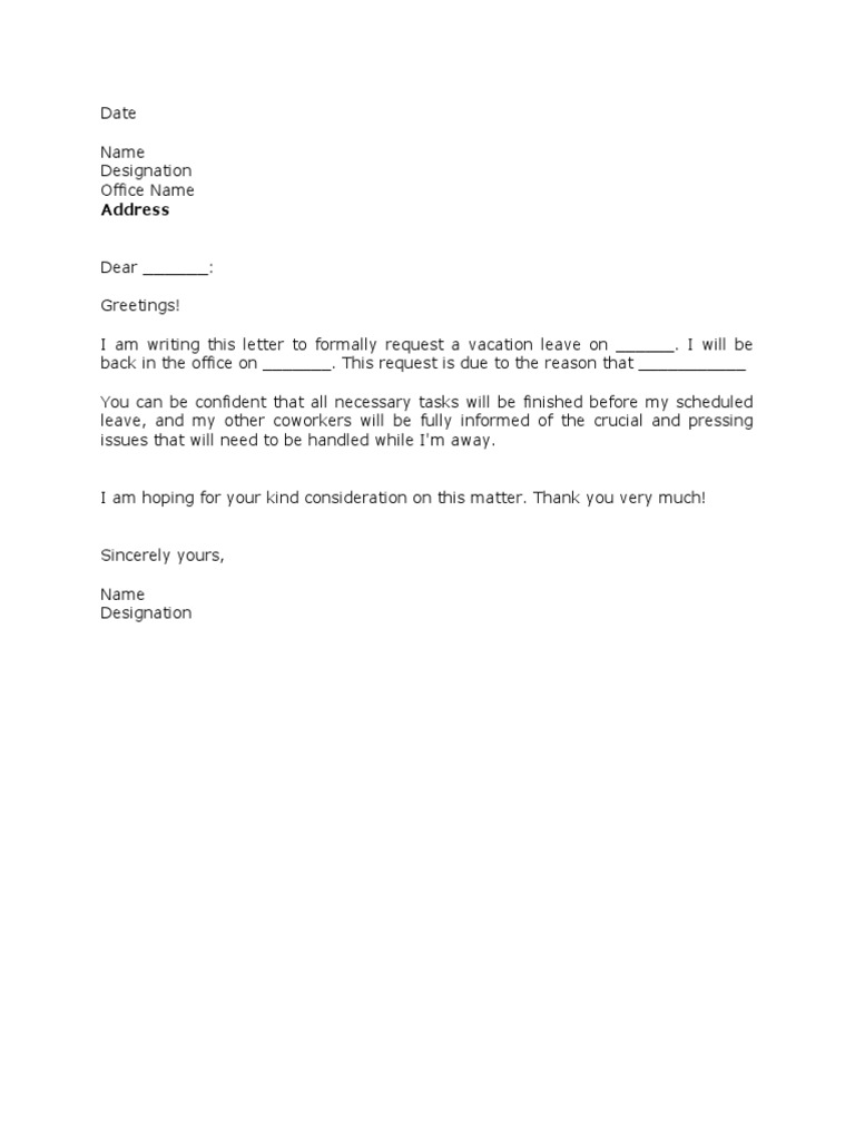Vacation Leave Request Template | PDF | Career & Growth