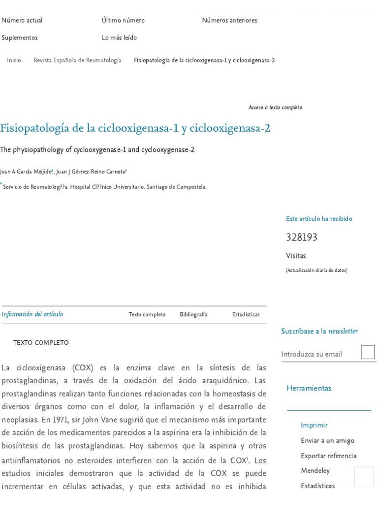 Fisiopatología de La Ciclooxigenasa-1 y Ciclooxigenasa-2 - Revista ...