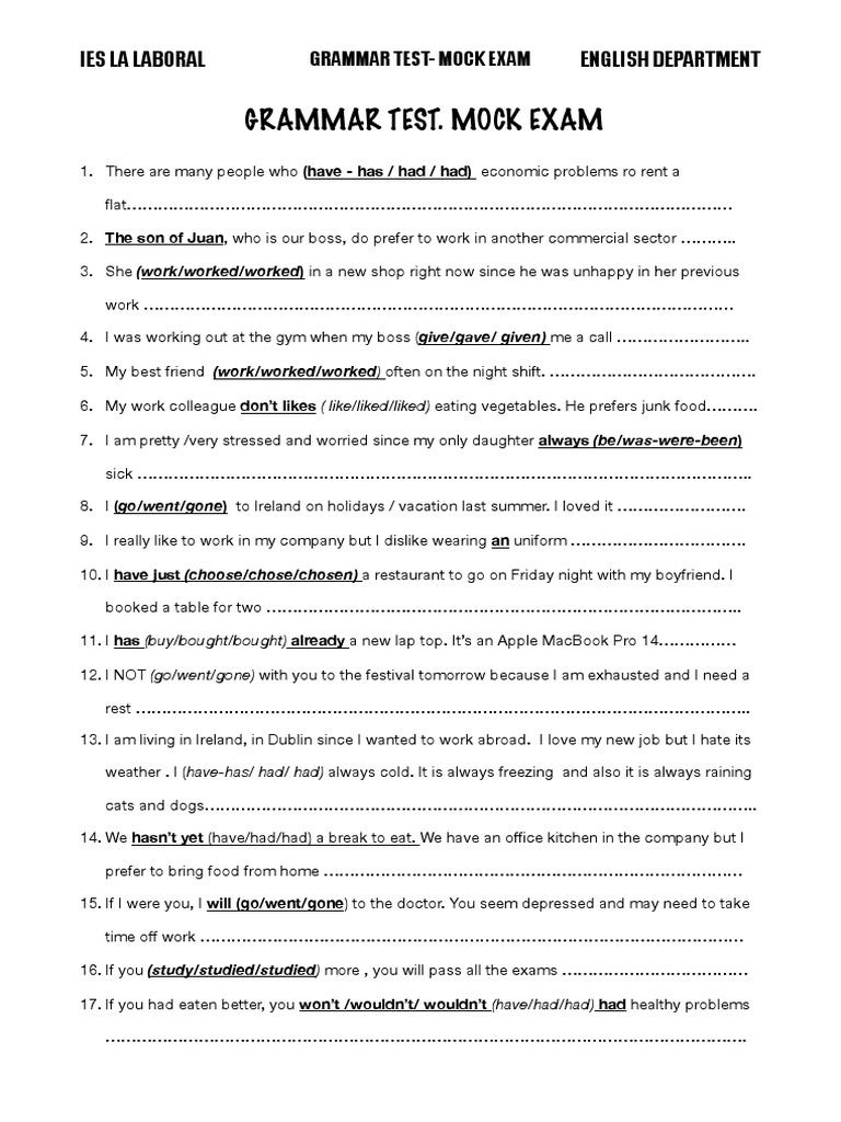 English Grammar Mock Exam for IES | PDF | Career & Growth