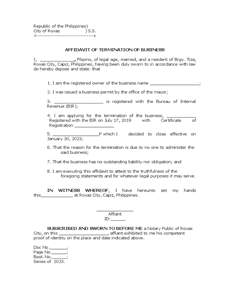 Affidavit of Closure of Business | PDF