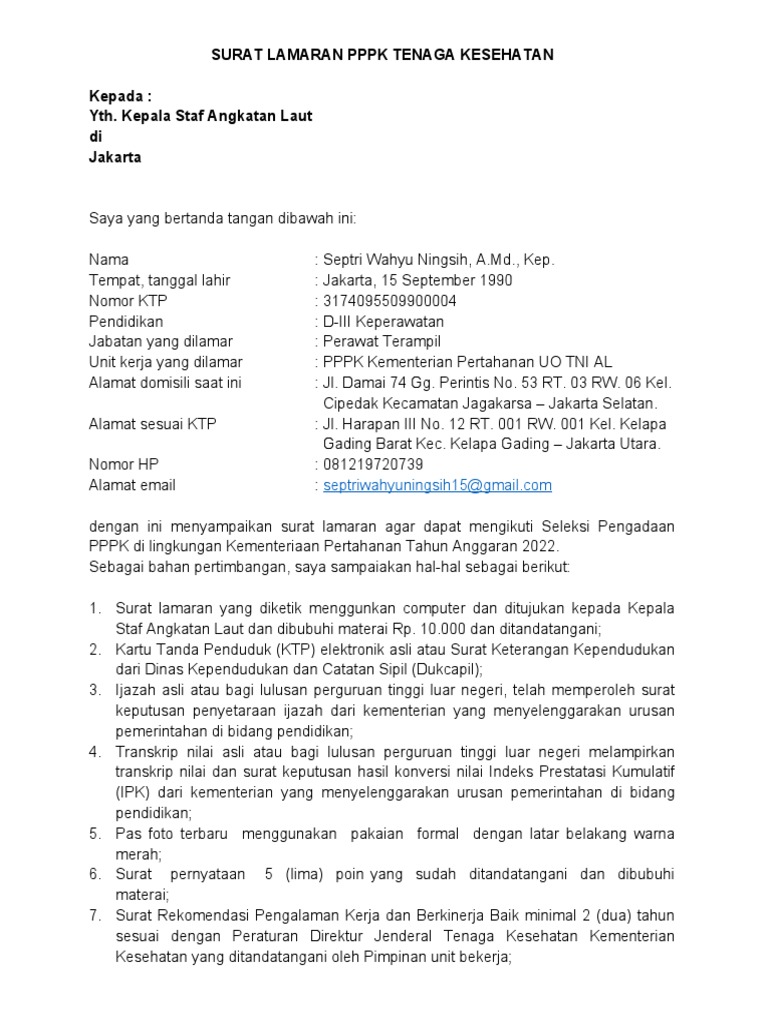 Surat Lamaran PPPK Tenaga Kesehatan | PDF | Pengelolaan Keuangan & Uang | Hukum