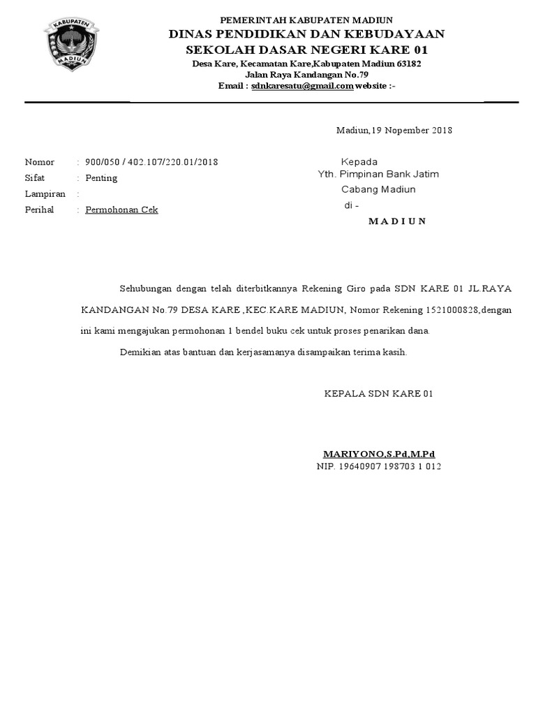 Surat Permohonan - Cek | PDF