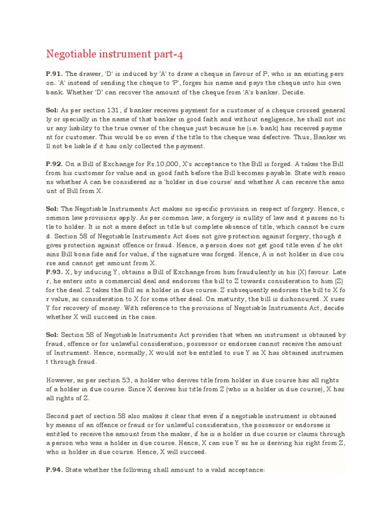 Negotiable Instrument Part | PDF | Cheque | Negotiable Instrument