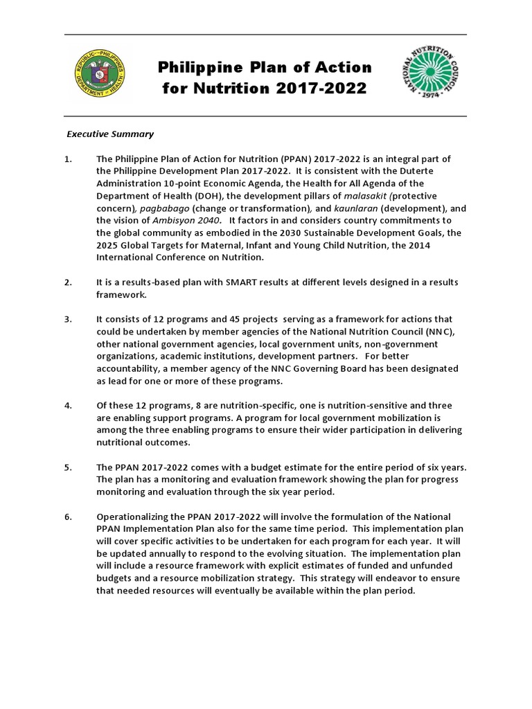 PPAN 2017-2022 Executive Summary | PDF | Human Nutrition | Malnutrition
