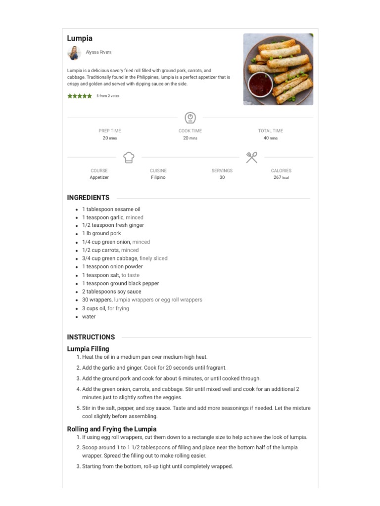 Filipino Lumpia Recipe | PDF | Fat | Food And Drink Preparation