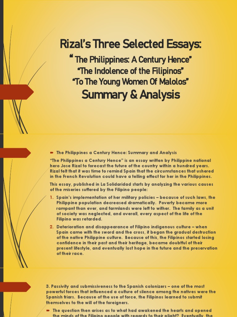 Rizal's Three Selected Essays | PDF | Philippines