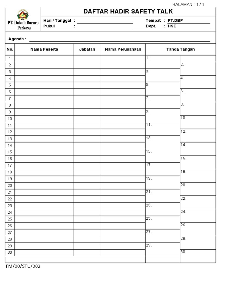 002 Form Daftar Hadir | PDF