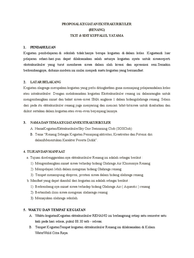 Proposal Kegiatan Renang | PDF