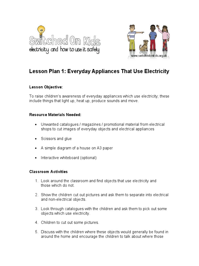Lesson Plan 1 Everyday | PDF | Home Appliance | Electricity