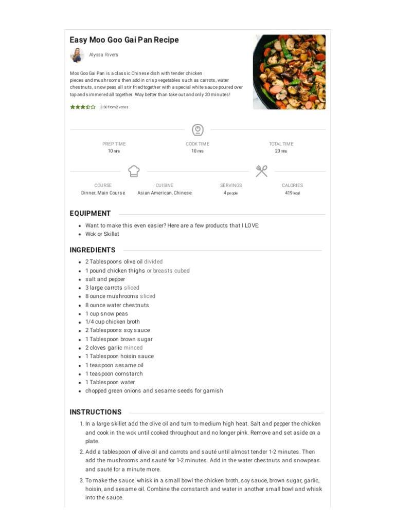 Easy Moo Goo Gai Pan Recipe - The Recipe Critic | PDF | Sauce | Food ...