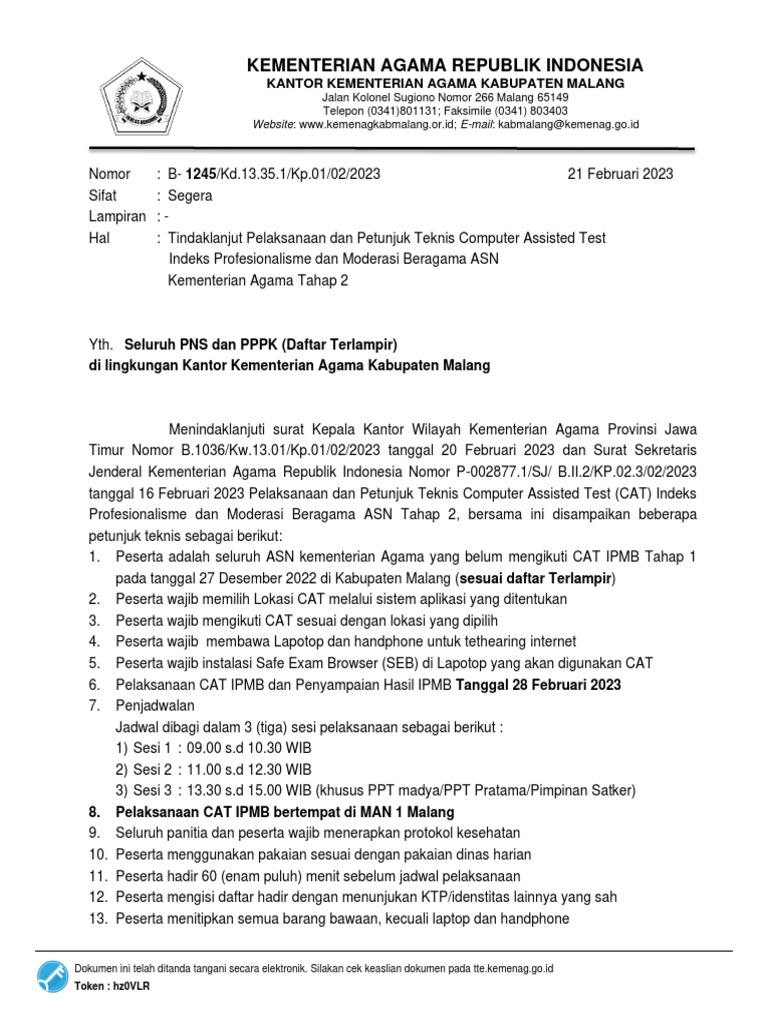 B. - 1245 Cat Ipmb PNS Kemenag Tahap Ii 2023 | PDF