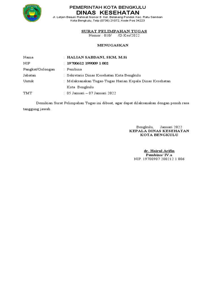 Surat Pelimpahan Tugas 2023 | PDF