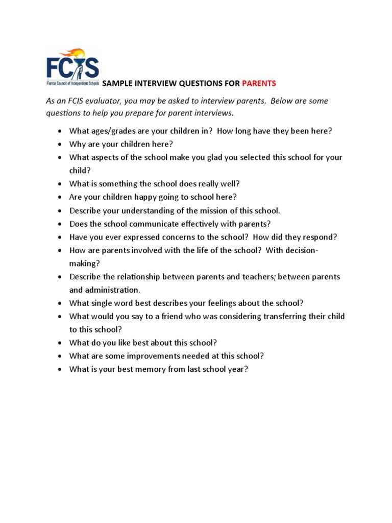 Parent Interview Questions for Schools | PDF