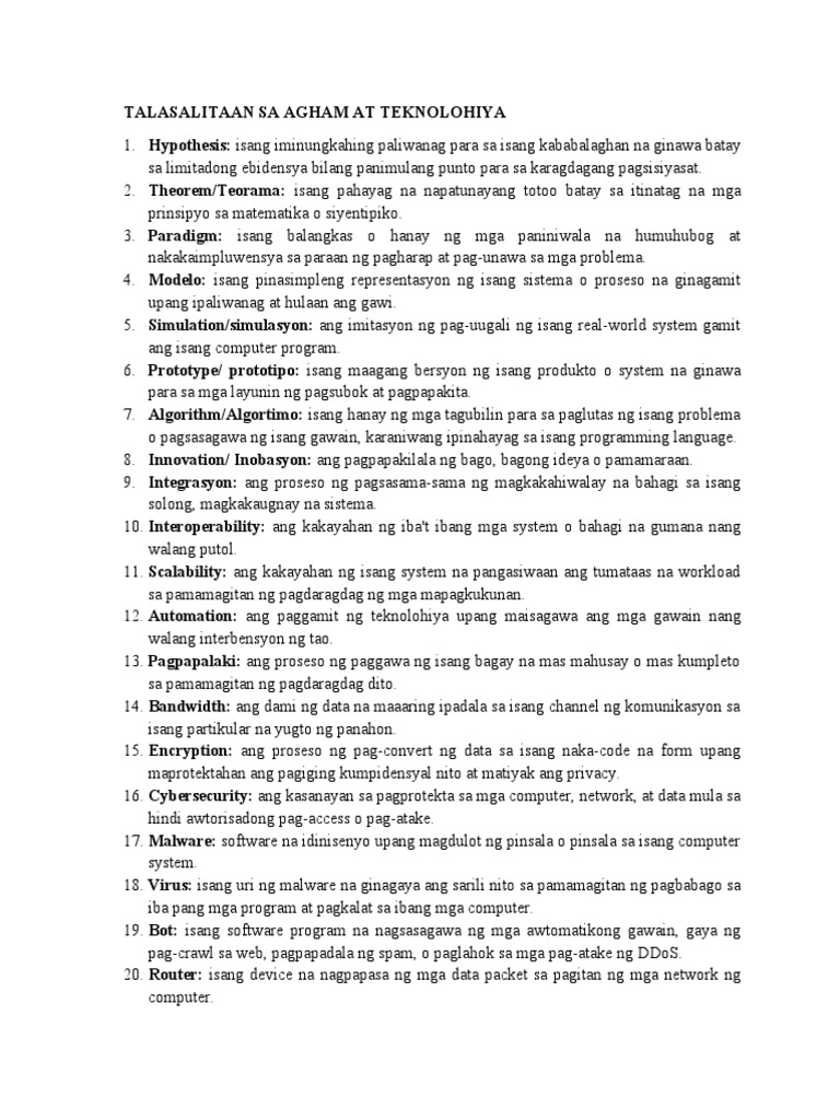 Talasalitaan Sa Agham at Teknolohiya | PDF