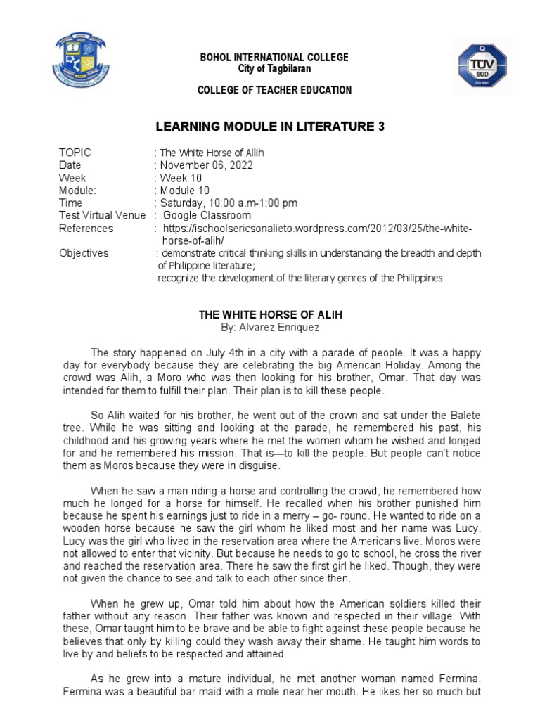 Lit 3 Module 10 The White Horse of Allih | PDF