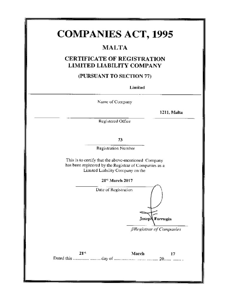 COI Malta Sample 1542857385 | PDF | Business | Computers