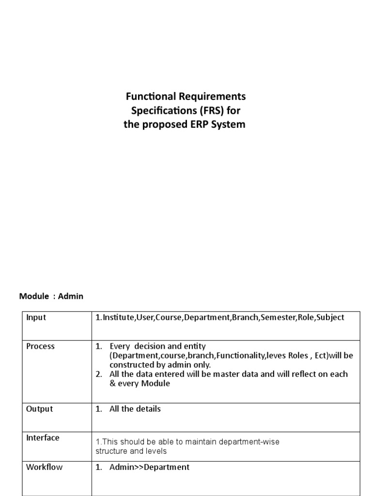 Functional Requirements Specifications (FRS) For The Proposed ERP ...