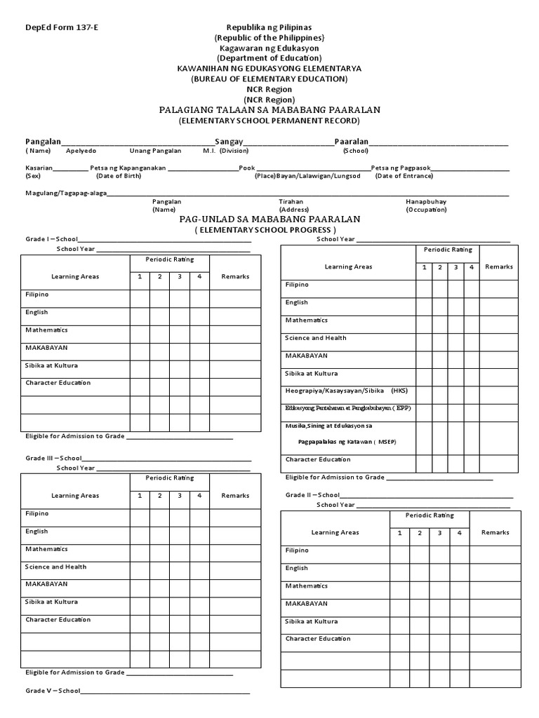 Dokumen - Tips Deped Form 137 e | Download Free PDF | Social Institutions